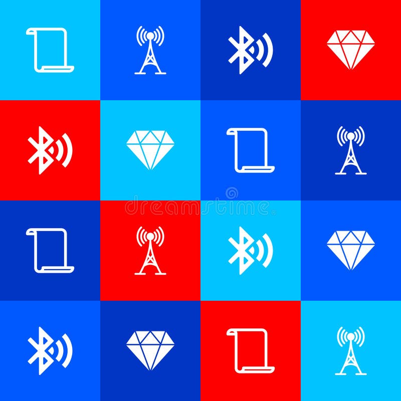 Set Paper Scroll, Antenna, Bluetooth Connected and Diamond Icon. Vector ...