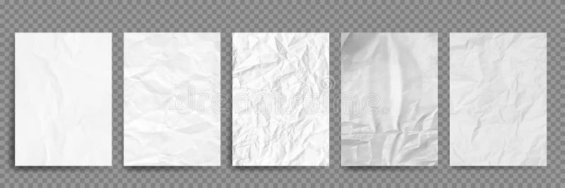 Set of Paper Sheets with Wrinkles. Realistic Vector Illustration. Empty ...