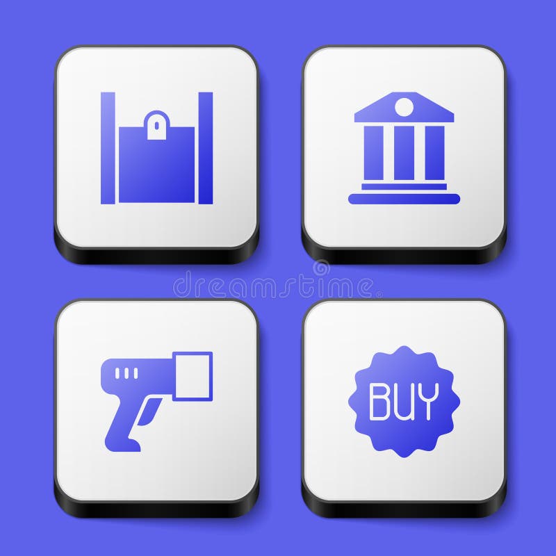 Set Paper Shopping Bag, Bank Building, Scanner Scanning Bar Code and ...