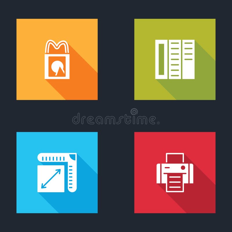 Set Paper Shopping Bag, Brochure, Size and Printer Icon. Vector Stock ...