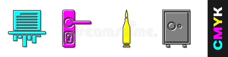 Set Paper Shredder, Door Handle, Bullet and Safe Icon. Vector Stock ... Set Paper Shredder, Door Handle, Bullet and Safe Icon. Vector Stock ...