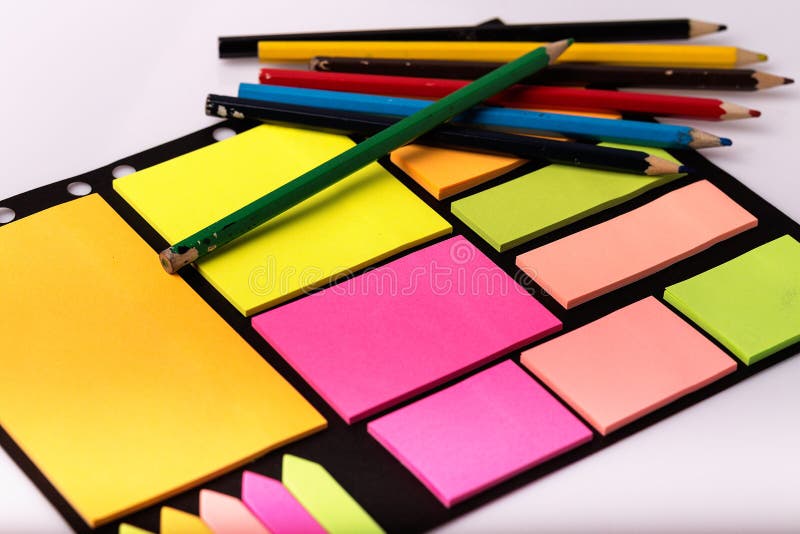 Set of Paper Stickers Pencils Stock Photo - Image of color, education ...