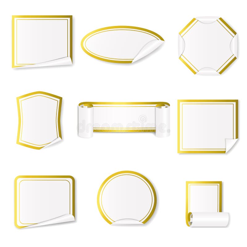 Set of Paper Stickers White with Gold Border.Vector Illustration Stock ...