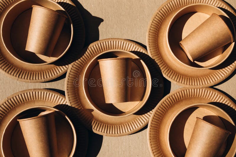 A Set of Paper Utensils on a Brown Background. Eco Friendly, Zero Waste ...