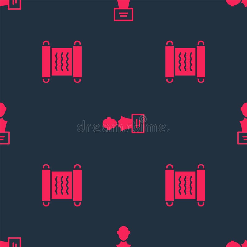 Set Papyrus Scroll and Gypsum Head Sculpture Bust on Seamless Pattern ...