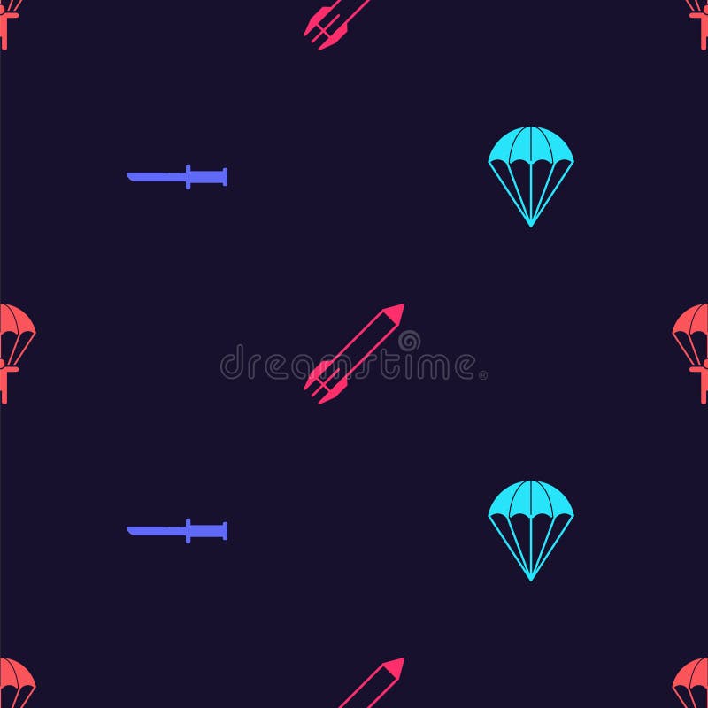 Set Parachute, Military Knife, Rocket and on Seamless Pattern. Vector ...