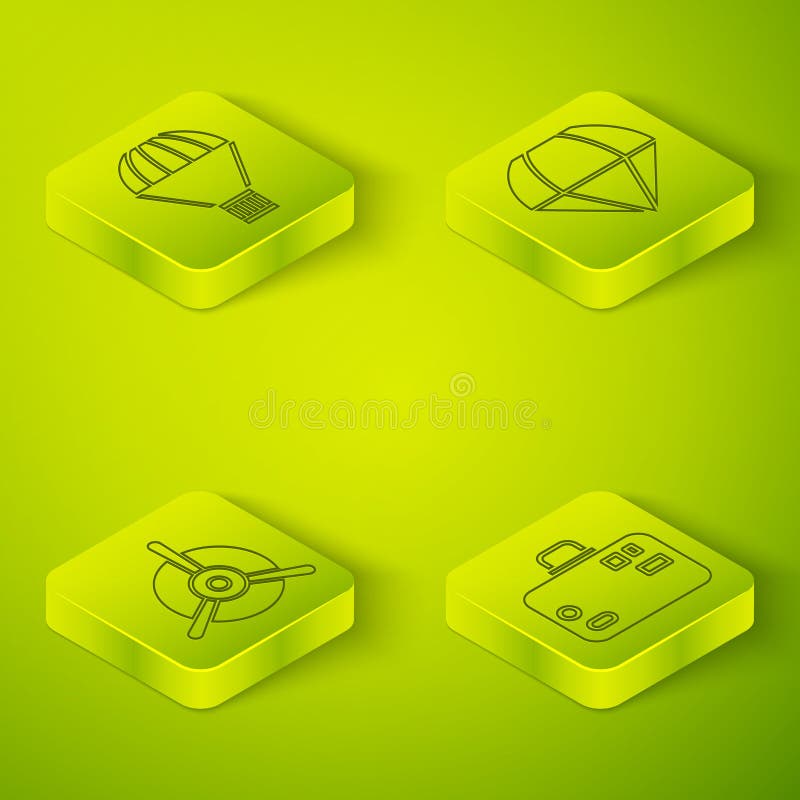 Set Parachute, Plane Propeller, Suitcase and Box Flying on Parachute ...