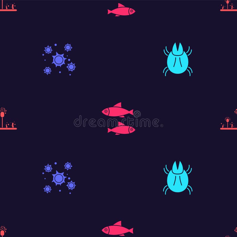 Set Parasite Mite, Bacteria, Fish and Mold on Seamless Pattern. Vector ...