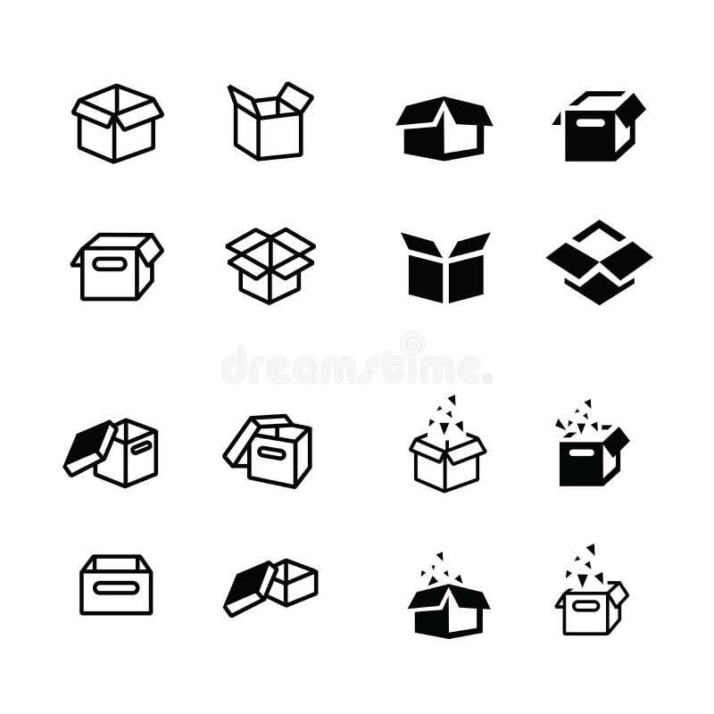 Set of Parcel Box, Open Box Icons Set Stock Illustration - Illustration ...