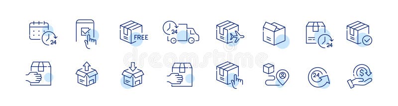Set of Parcel Delivery Icons. Express 24 Hour Service, Free Return and ...