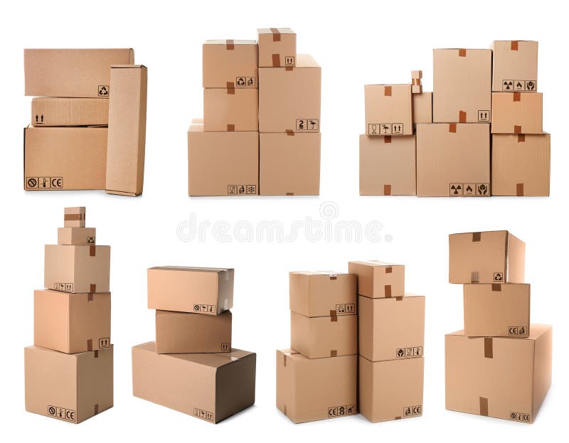 Set of Parcels with Different Packaging Symbols on Background Stock ...