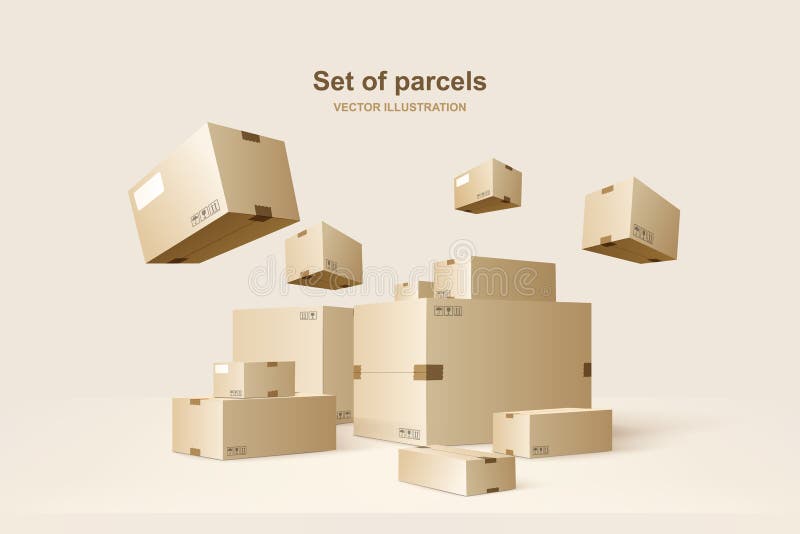 Set of Parcels. Template of Shopping Packages. Cardboard Boxes for ...