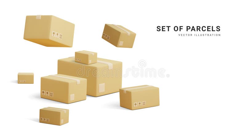 Set of Parcels. Template of Shopping Packages. Cardboard Boxes for ...