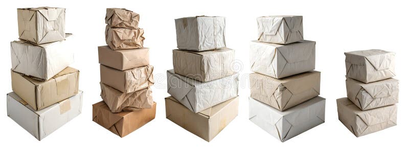 Set Parcels Wrapped Brown Paper Isolated White Background Stock Photos ...