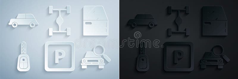 Set Parking, Car Door, Key with Remote, Search, Chassis Car and Icon ... Set Parking, Car Door, Key with Remote, Search, Chassis Car and Icon ...