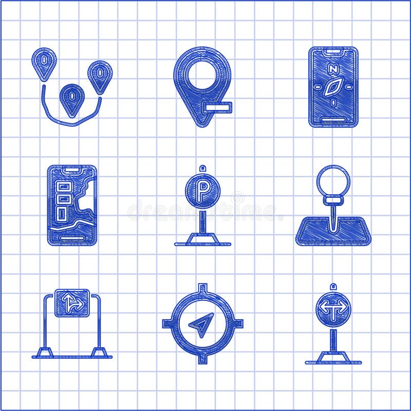 Set Parking, Compass, Fork the Road, Push Pin, Road Traffic Sign, City ...