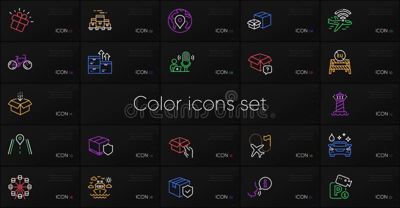 Set of Parking Security, Lighthouse and Pin Line Icons. for Design ...