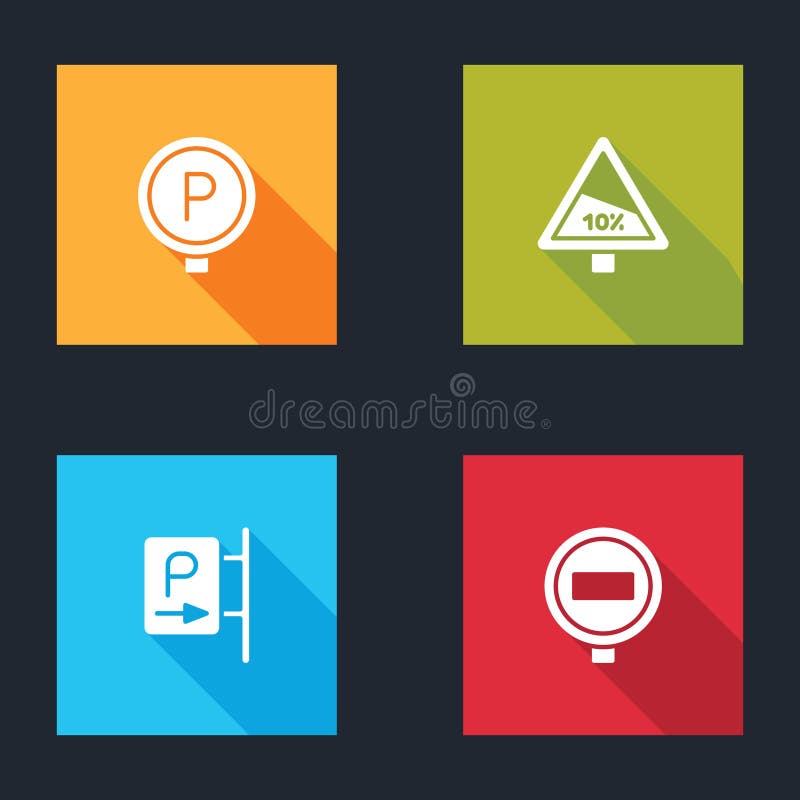 Set Parking, Steep Ascent and Descent Road, and Stop Sign Icon. Vector ...