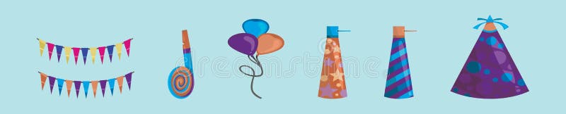 Set of Party Blower Cartoon Icon Design Template with Various Models ...