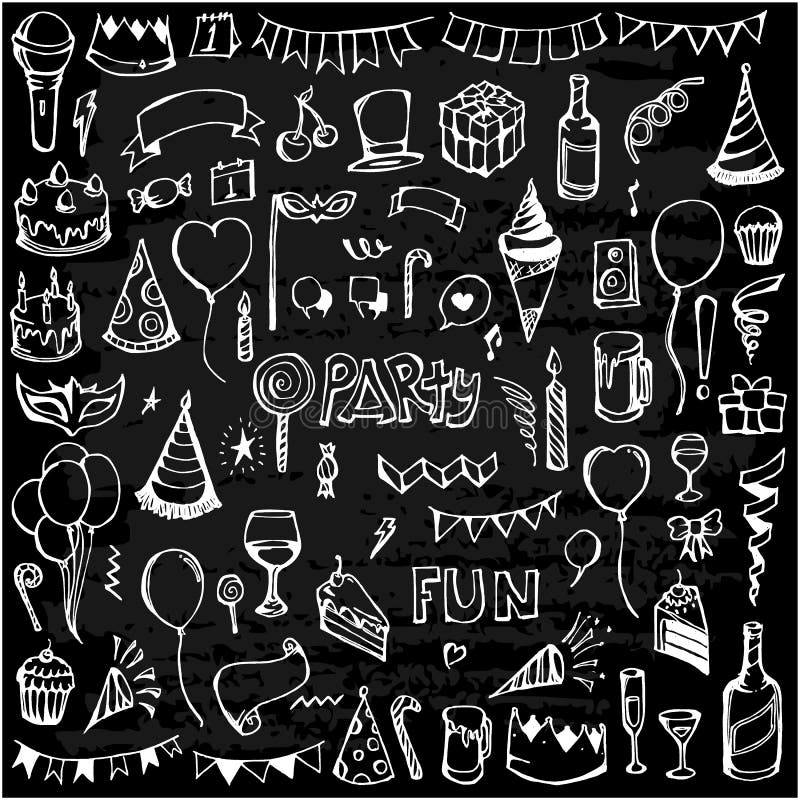 Set Of Party Drawing Illustration Hand Drawn Doodle Sketch Line Vector ...