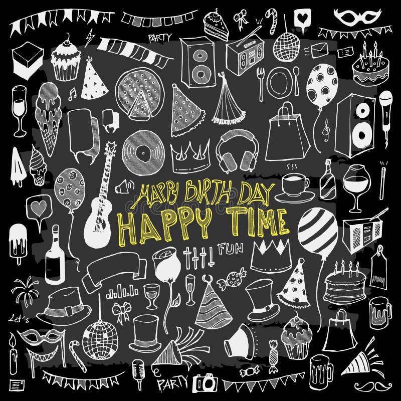 Set of Party Drawing Illustration Hand Drawn Doodle Sketch Line Vector ...
