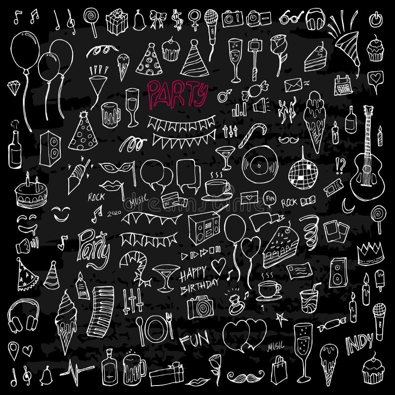 Set of Party Drawing Illustration Hand Drawn Doodle Sketch Line Vector ...