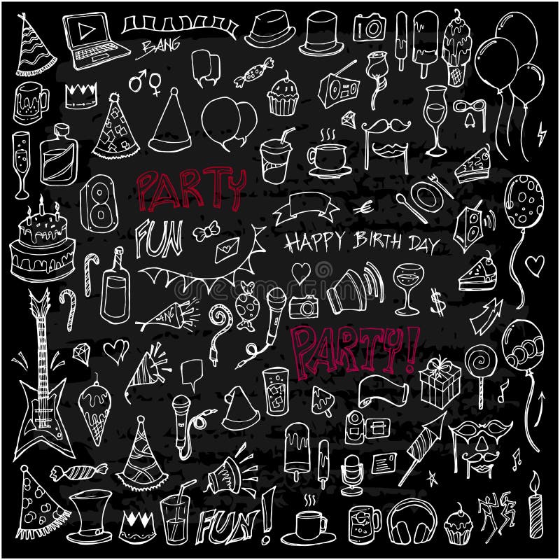 Set of Party Drawing Illustration Hand Drawn Doodle Sketch Line Vector ...