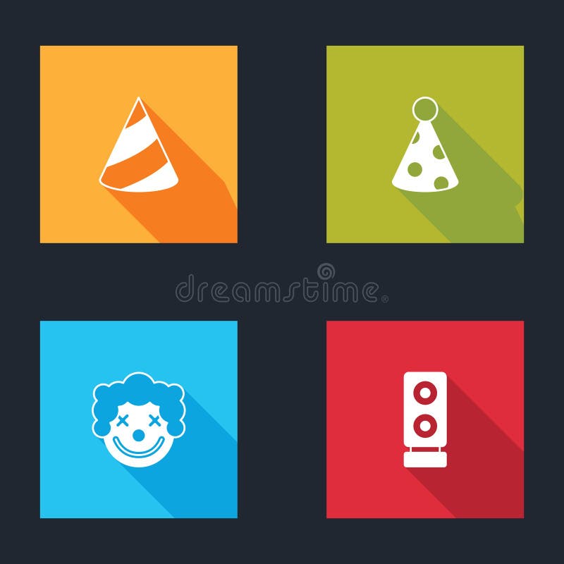 Set Party Hat, , Clown Head and Stereo Speaker Icon. Vector Stock ...
