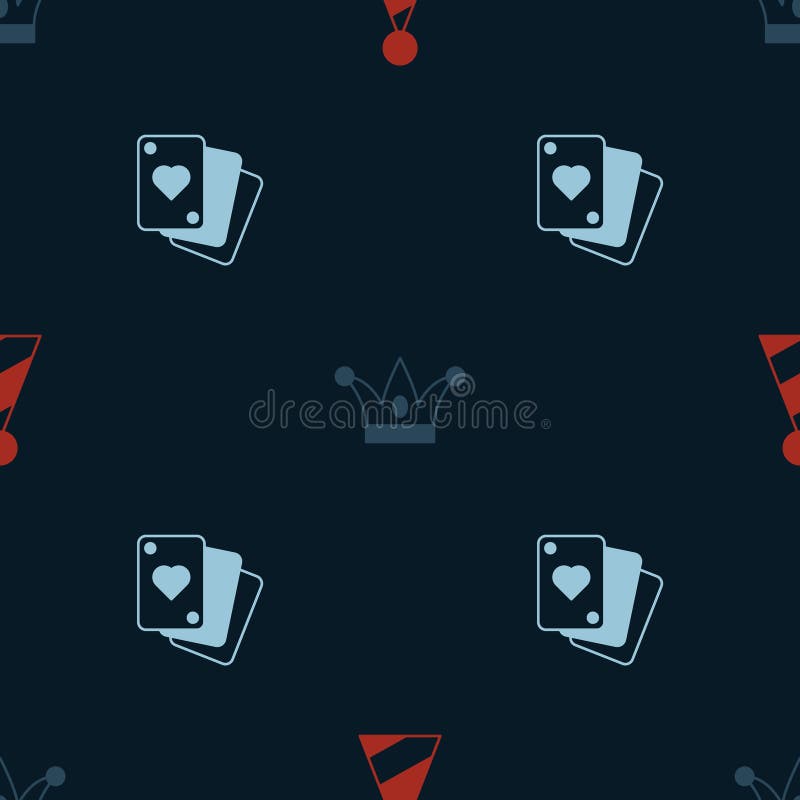 Set Party Hat, Jester with Bells and Playing Cards on Seamless Pattern ...