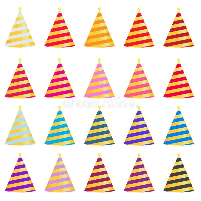 Set of Party Hats with Gold Stripes Stock Illustration - Illustration ...
