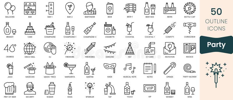 Set of Party Icons. Thin Outline Icons Pack Stock Vector - Illustration ...