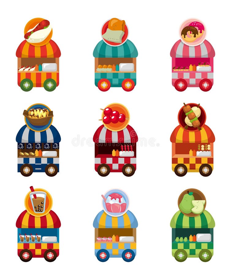 Set of Party Shop Market Cart Stock Vector - Illustration of fruit ...