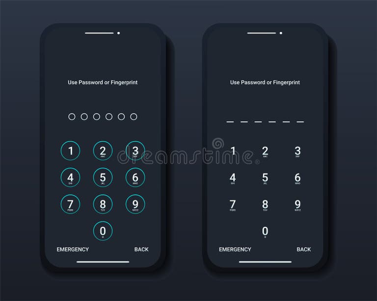Set of Pass Code Numeric Interface for Lock Screen Login or Enter Password Pages on Smartphone ...