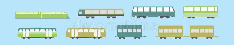 Set of Passenger and Cargo Train Cartoon Icon Design Template with ...