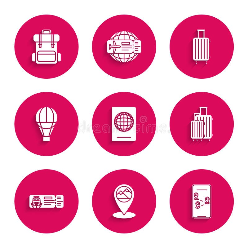 Set Passport with Biometric Data, Map Pointer Mountain, Infographic of ...