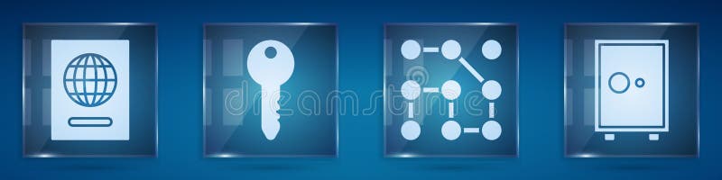 Set Passport, Key, Graphic Password Protection and Safe. Square Glass ...