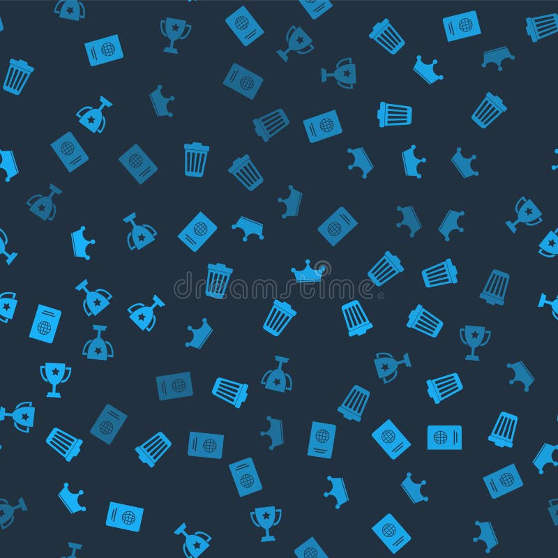 Set Passport, Trash Can, Crown and Trophy Cup on Seamless Pattern ...