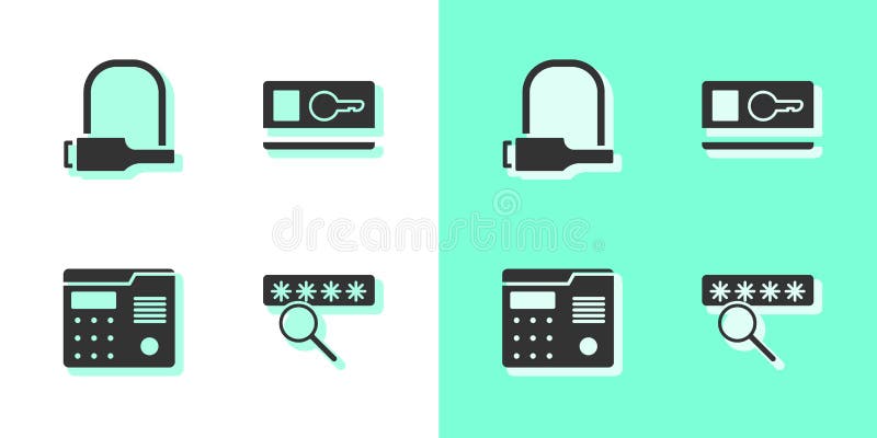 Set Password Protection Bicycle Lock House Intercom System And Key Card Icon Vector Stock