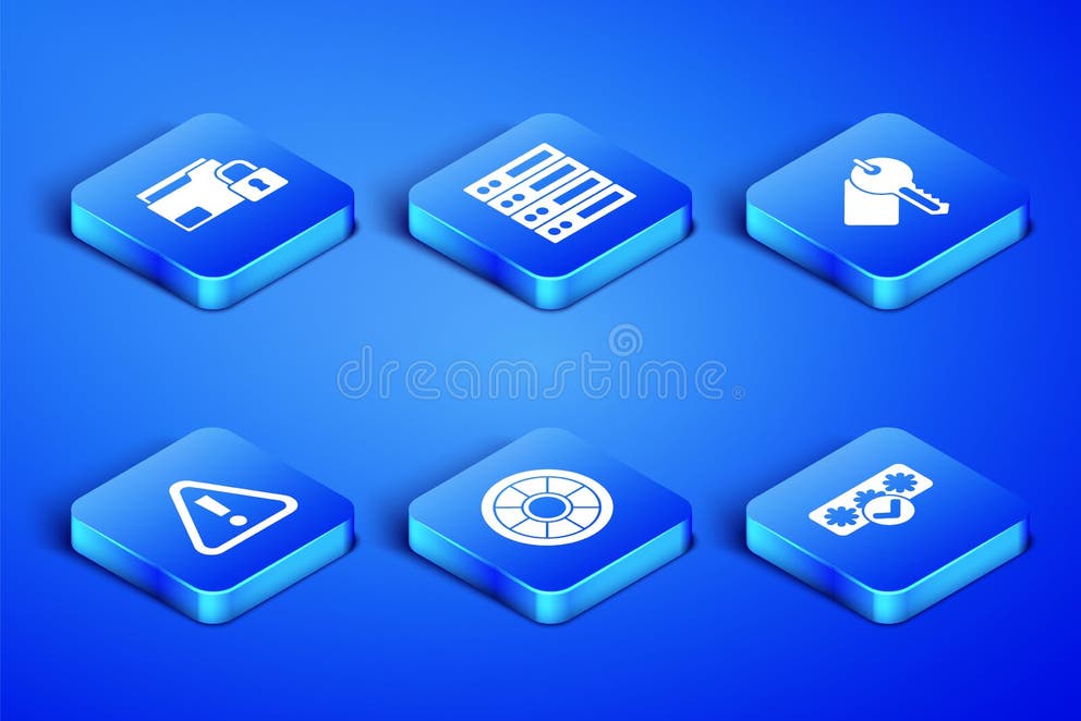 Set Password Protection, Folder and Lock, Safe, Exclamation Mark in Triangle, Server, Data, Web ...