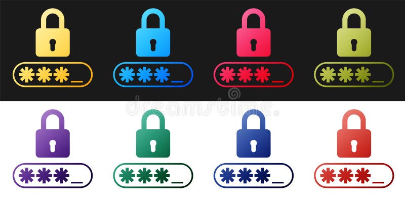 Set Password Protection and Safety Access Icon Isolated on Black and ...