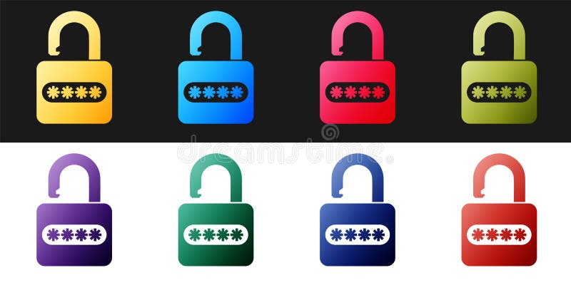 Set Password Protection and Safety Access Icon Isolated on Black and ...