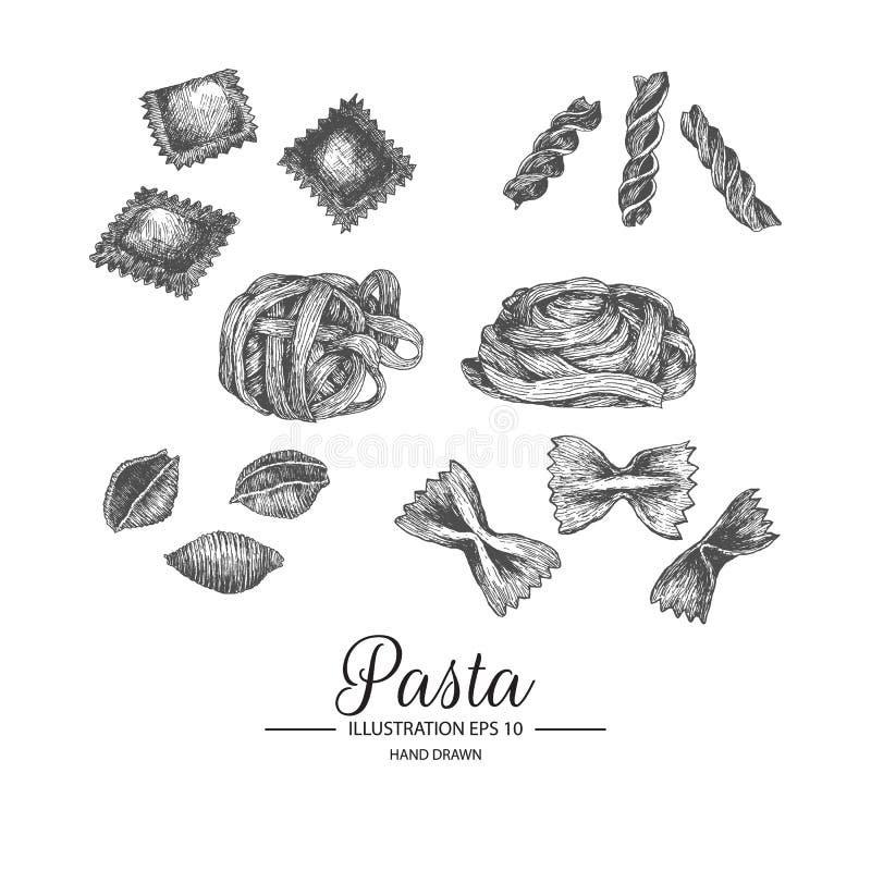 Set of Pasta. Hand Drawn Collection by Ink and Pen Sketch. Stock Vector ...