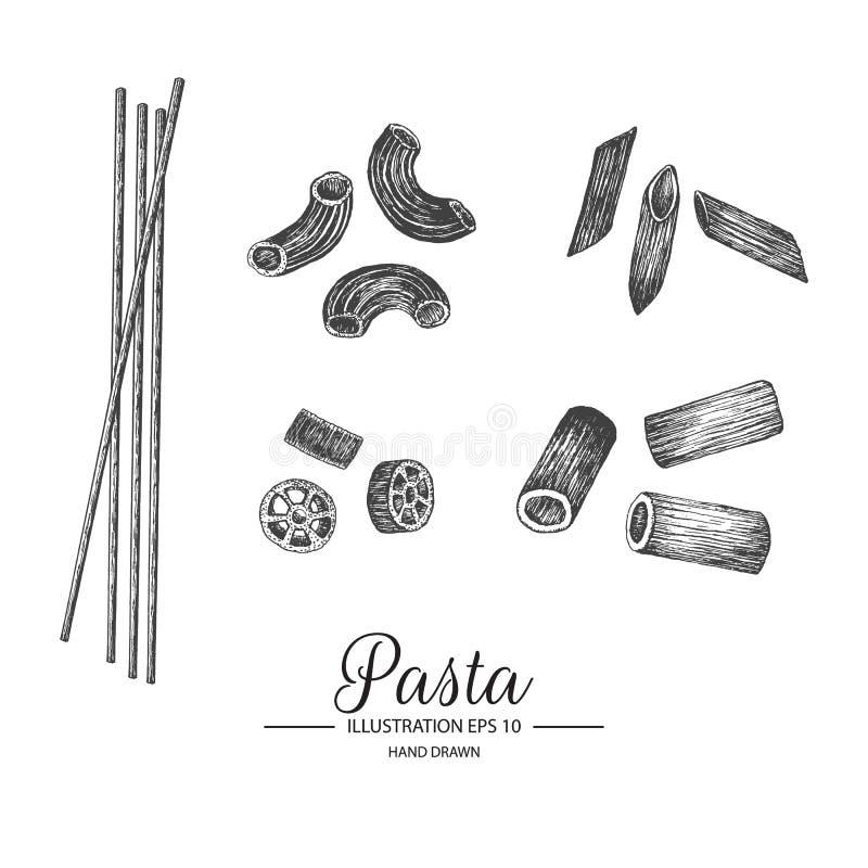 Pasta Hand Drawn Illustration by Ink and Pen Sketch. Stock Vector ...