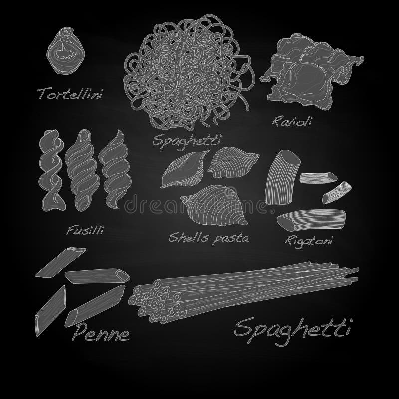 Set of Pasta Shapes. Vector. Stock Vector - Illustration of cooking ...