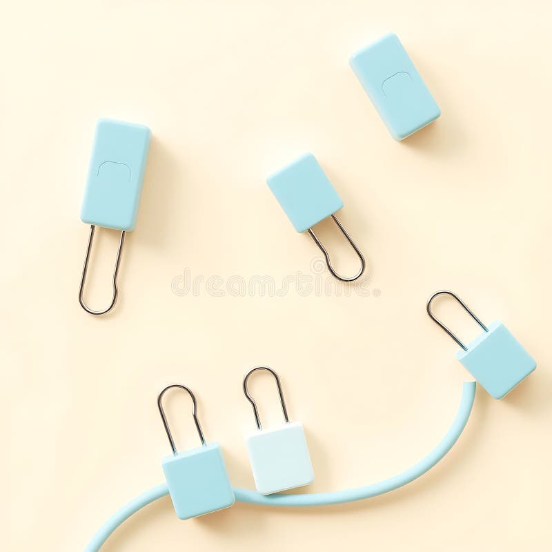 A Set of Pastel Blue Desktop Cable Clips on a Cream Gradient Background ...