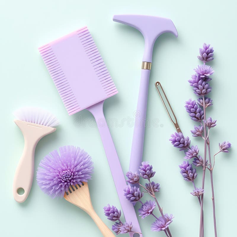 A Set of Pastel Lavender Screen Cleaning Tools on a Light Mint ...