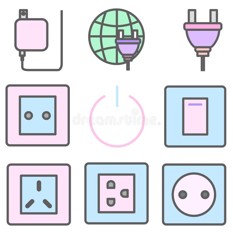 Set of Pastel Plug and Switch Icons Stock Vector - Illustration of ...