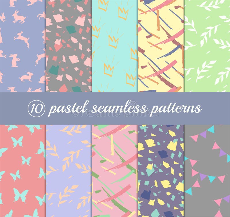 Set of 10 Pastel Seamless Patterns. Vector Graphics Stock Illustration ...