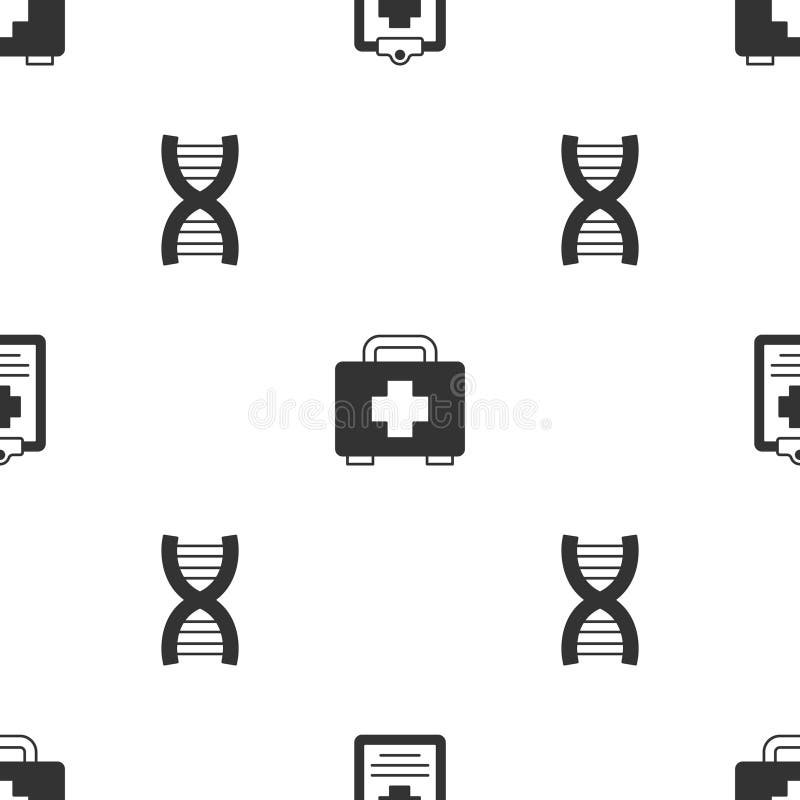 Set Patient Record, First Aid Kit and DNA Symbol on Seamless Pattern ...