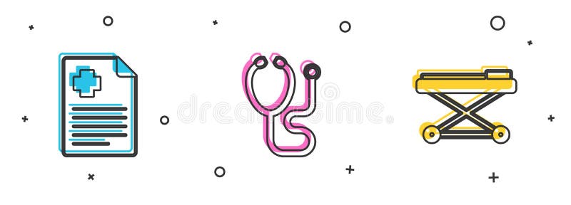 Set Patient Record, Stethoscope and Stretcher Icon. Vector Stock Vector ...